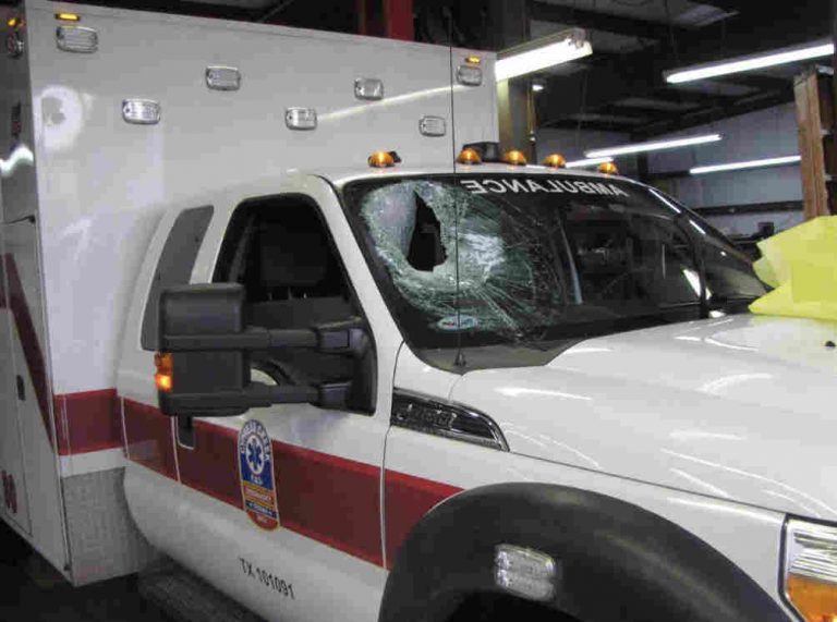 Concrete Thrown Through Windshield of Cypress Creek EMS (Texas ...
